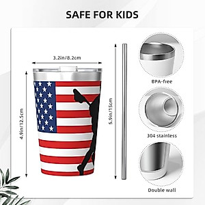 12oz Tumbler Lacrosse America Flag Stainless Steel Cup With Straw And Lid Spill Proof Bulk Double Wall Vacuum Reusable Water Tumblers For Cold Hot Drink
