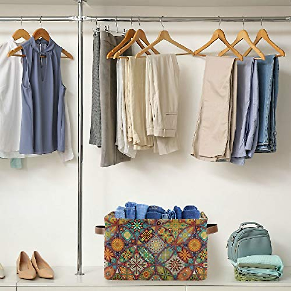 Storage Basket Cube Ethnic Bohemian Mandala Flower Large Collapsible Toys Storage Box Bin Laundry Organizer for Closet Shelf Nursery Kids Bedroom,15x11x9.5 in,1 Pack