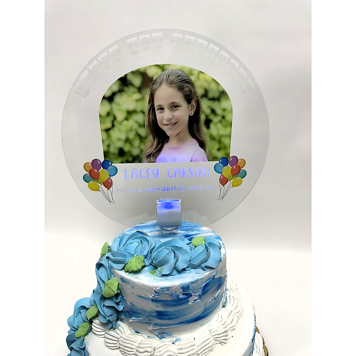 Photo Light Up Personalized Party Decor Happy Birthday Cake Top Topper With Any Photo Picture Logo Text - Mitzvah, Weddings, Birthday, Sweet 16, Anniversary, Baby Shower, Bridal Shower…