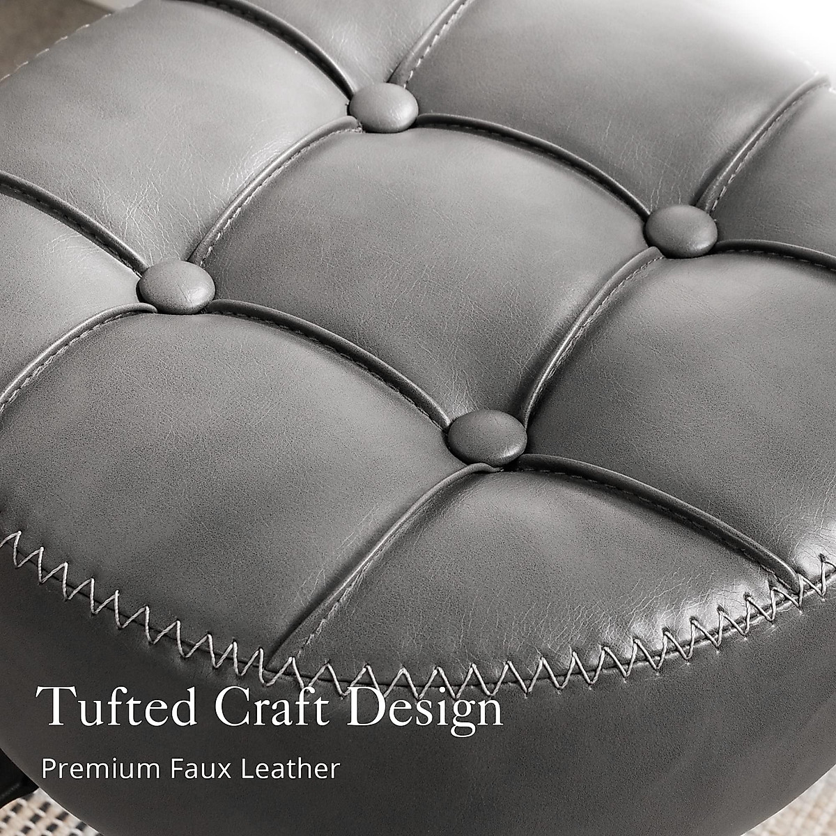 LUE BONA Adjustable Vanity Stool, 360°Swivel Vanity Chair Stool for Makeup Room, Grey Stool Chair for Vanity, Small Faux Leather Vanity Stool for Bathroom, Living Room