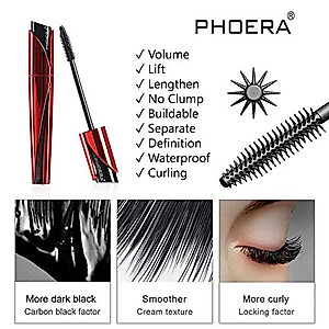 AQUAPURITY - PHOERA Lash Volume Mascara Waterproof, smudge proof Long Lasting Fiber Lash Black Mascara, 9D Curling Eye Makeup Intense Lengthen & Volumize False Eyelashes | Cruelty Free…