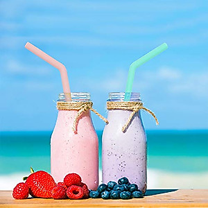 Senneny Set of 6 Silicone Drinking Straws for 30oz and 20oz - Reusable Silicone Straws BPA Free Extra Long with Cleaning Brushes- 6 Bent- 8mm diameter