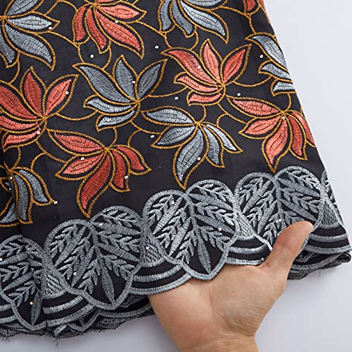 SJD LACE African Lace Fabric 5 Yards, Nigerian Embroidery Cotton Lace Fabric for Wedding Party Dress Sewing 28678