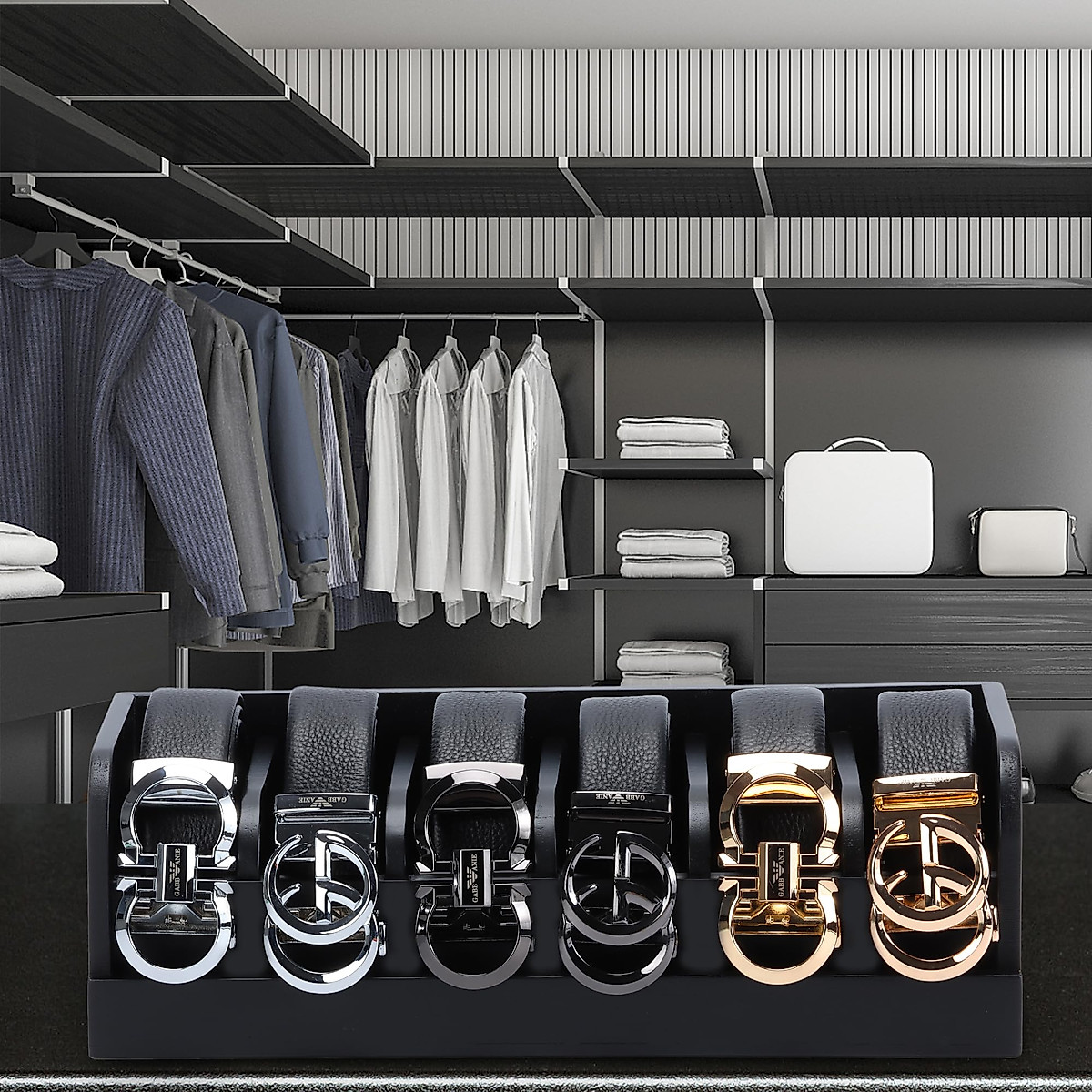 MinBoo Bamboo Belt Organizer Box,6 Grids Belt Rack for Closet and Drawer, Belt Storage Organizer and Displayer for Men Women