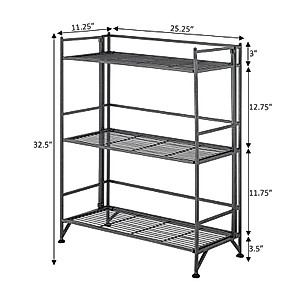 Convenience Concepts Xtra Storage Shelves - 3-Tier Wide Folding Metal Shelving, Modern Shelves for Storage and Display in Living Room, Bathroom, Office, Kitchen, Garage, Speckled Gray
