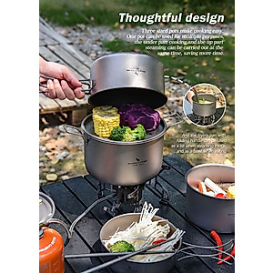 Boundless Voyage Camping Cookware Lightweight Cooking Pot Set Titanium Pot Portable for Outdoor Cooking Traveling Hiking Trekking Backpacking, 1-5 Person (107C-108C-29P)