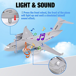 Crelloci Air Force Diecast Plane Toy with Lights & Sounds Pull Back, Grey Metal Military Model Airplane, Army Aircraft Fighter Toy, Play Vehicle for Kids Boys Toddlers Ages 3+