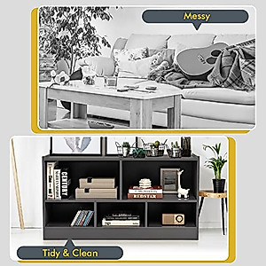 Tangkula Wood Storage Cube Bookcase, 2 Tier 5 Cube Open Shelf Storage Cabinet, Multipurpose Bookshelf, Display Cabinet Shelf for Living Room, Bedroom, Hallway, Kid's Playroom, Reading Nook (Grey)