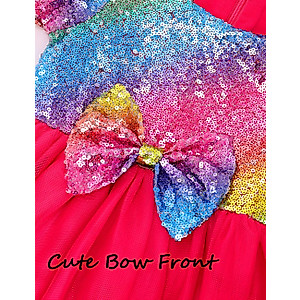 Cilucu Flower Girls Dresses Toddlers Sequin Tutu Dress for Big Girls Pegeant Party Kids Birthday Dress for Wedding Princess Dress Christmas Halloween Dress Rainbow Hot Pink 7-8 Years Old