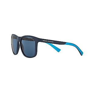 A|X ARMANI EXCHANGE Men's AX4049SF Low Bridge Fit Square Sunglasses, Matte Blue/Blue, 57 mm
