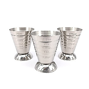 1 Piece Cocktail Jigger Measuring Cup Cocktail Measuring Cup Stainless Steel Bar Jigger Three Scales Coffee Measuring Jigger Up to 2.5oz, 5Tbsp, 75ml(Silver)