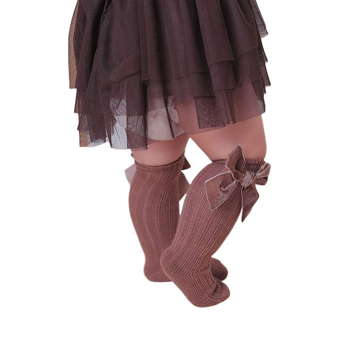 Merqwadd 4-Pack Baby Girls Knee High Socks Infants Toddlers Bow Knit Socks Cotton Tube Ruffled Stockings (Assorted 4pk,0-12 Months)