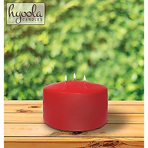 HYOOLA Red Three Wick Large Candle - 6 x 3 Inch - Unscented Big Pillar Candles - 62 Hour - European Made