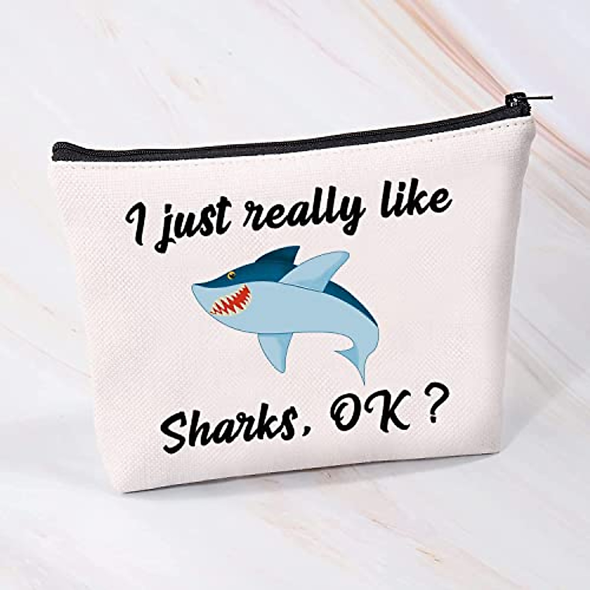 MBMSO Shark Makeup Bag Funny Shark Gifts for Shark Lovers Cosmetic Bag I just really Like Sharks OK Zipper Pouch (Shark bag)