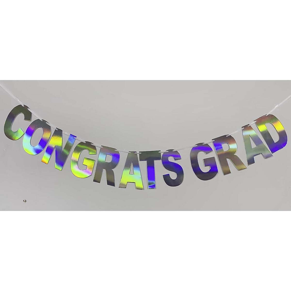 Holographic Congrats Grad Banner Decorations Sign, Iridescent Hanging Bunting String Flag Garland for Graduation Ceremony Party Decoration