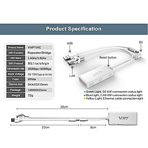 Vonets VAP11AC 2.4G+5G AC1200 WiFi Bridge/Wireless Signal Repeater/WiFi to Wired RJ45 Ethernet Powered by USB/DC, Good Partner for Security System, IP Camera