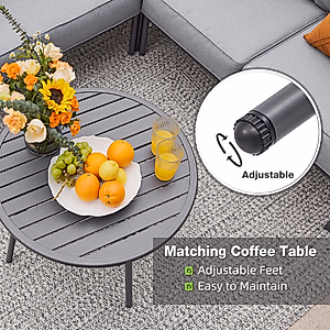 COMLAX FIELD Outdoor Patio Furniture, 6 Pieces Outdoor Sectional L-Shaped Sofa Patio Conversation Sets, Patio Furniture Set with Thick Cushions and Coffee Table for Garden, Poolside, Backyard, Grey