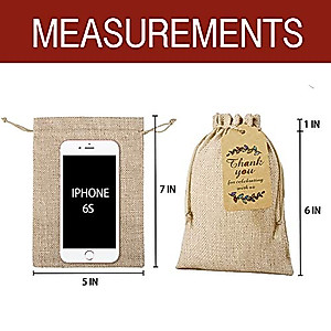 25 Burlap Bags with Drawstring Closure 5" x 7" Closure Gift Bags for Wedding Party, Arts & Crafts Projects, Presents, Snacks & Jewelry, Kitchen Storage Biodegradable Linen Sack Pouch Tags