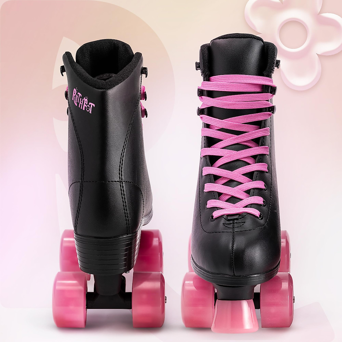 Ruthfot Roller Skates for Women and Girls with Innovative Jelly Wheels, High Top Double-Row Classic Quad Skates with PU Leather for Kids and Adult