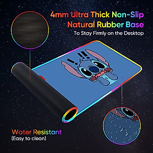 RGB Gaming Mouse Pad,Cartoon Stitch Large Gaming Mouse Pad with 14 Lighting Modes,Waterproof Computer Keyboard Desk Mat 31.5×11.8 inches (Stitch A)