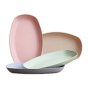 Hemoton Food Platter Plate Fish Steak Meat Vegetables Serving Shatter Resistant Wheat Straw Dish Colorful Buffet Plate for Home Kitchen Restaurant Random Color