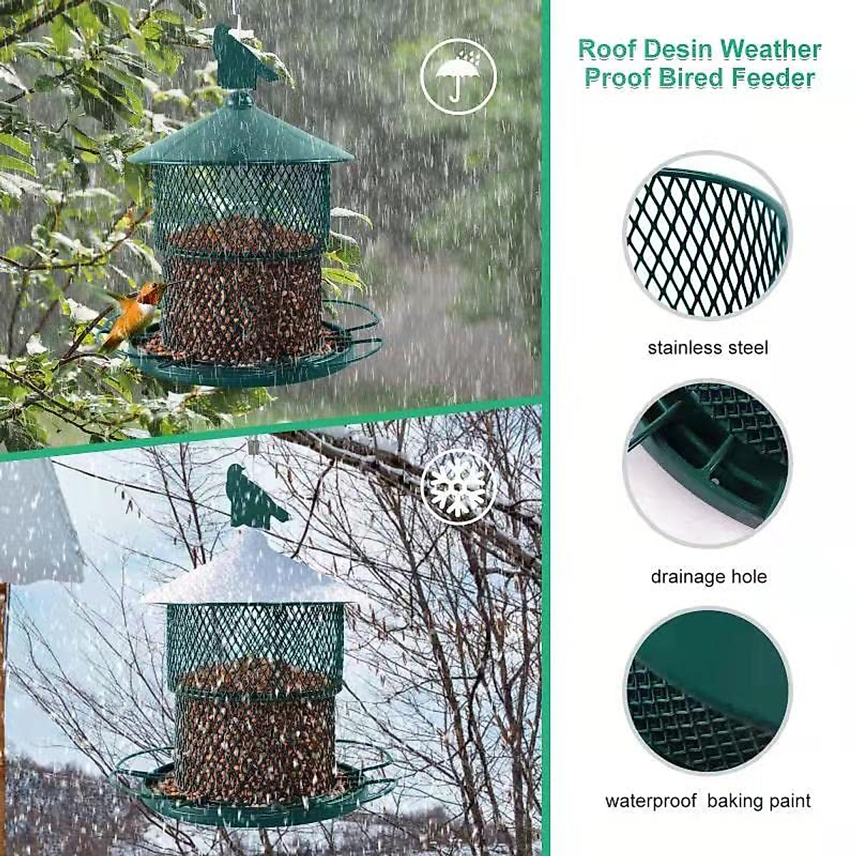 Metal Bird Feeders for Outside Hanging,Squirrel Proof Wild Bird Feeders for Cardinal, Heavy Duty with 4lbs Large Seed Capacity,6 Perches for Garden Yard Outdoors