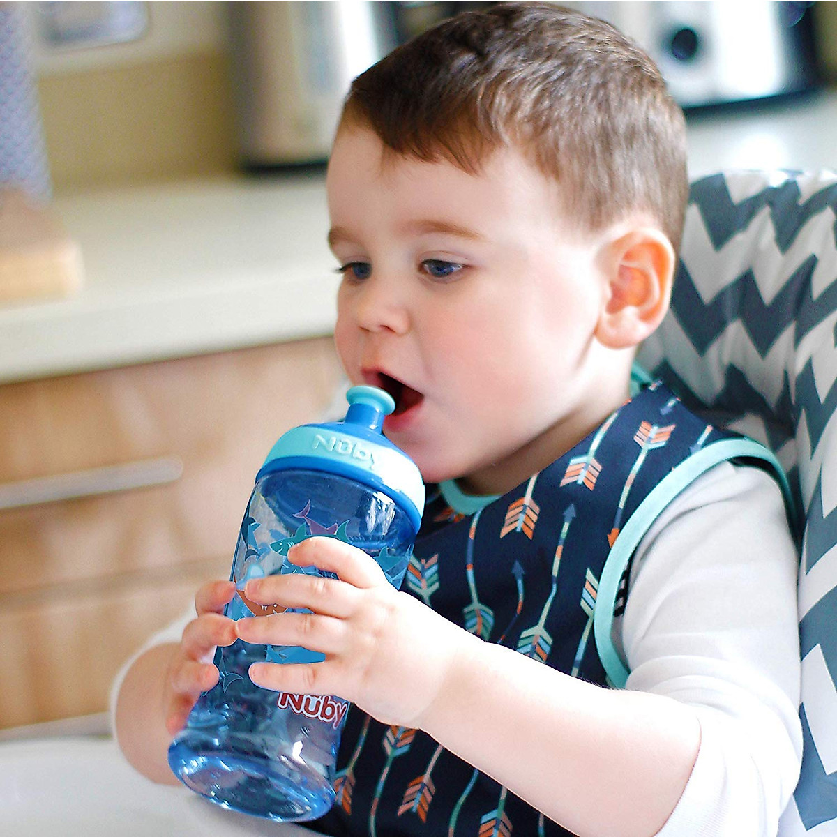 Nuby Printed Kids Pop Up Sipper Water Bottle, Colors May Vary, 1 Pack, 12 Oz., Multi