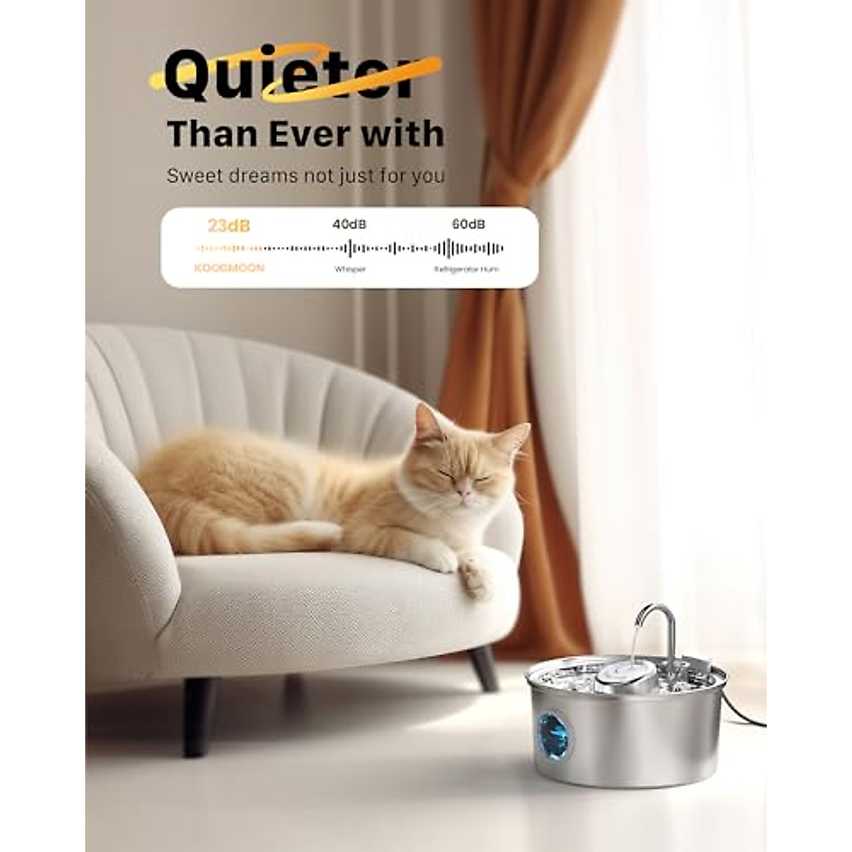 Cat Water Fountain Stainless Steel: Cat Fountain for Drinking Dog Water Bowl Dispenser 108oz/3.2L Automatic Kitty Spout Metal Pet Water Fountain Indoor KOOGMOON