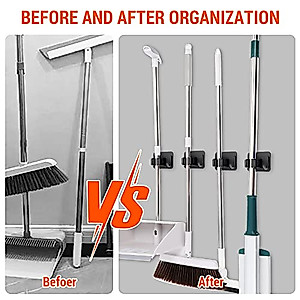 Batur Broom Holder Wall Mount, 4 Pack Super Anti-Slip Broom Holder, Mop and Broom Holder Wall Mount, Self Adhesive Broom Organizer Hanger Gripper for Bathroom, Kitchen, Laundry Room Storage, Black