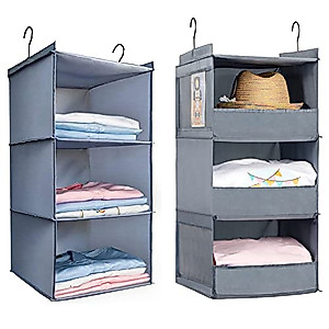 DonYeco Bundles of 3-Shelf Hanging Oxford Closet Organizers and Storage & 3-Shelf Hanging Closet Organizers and Storage with 4 Side-Pockets