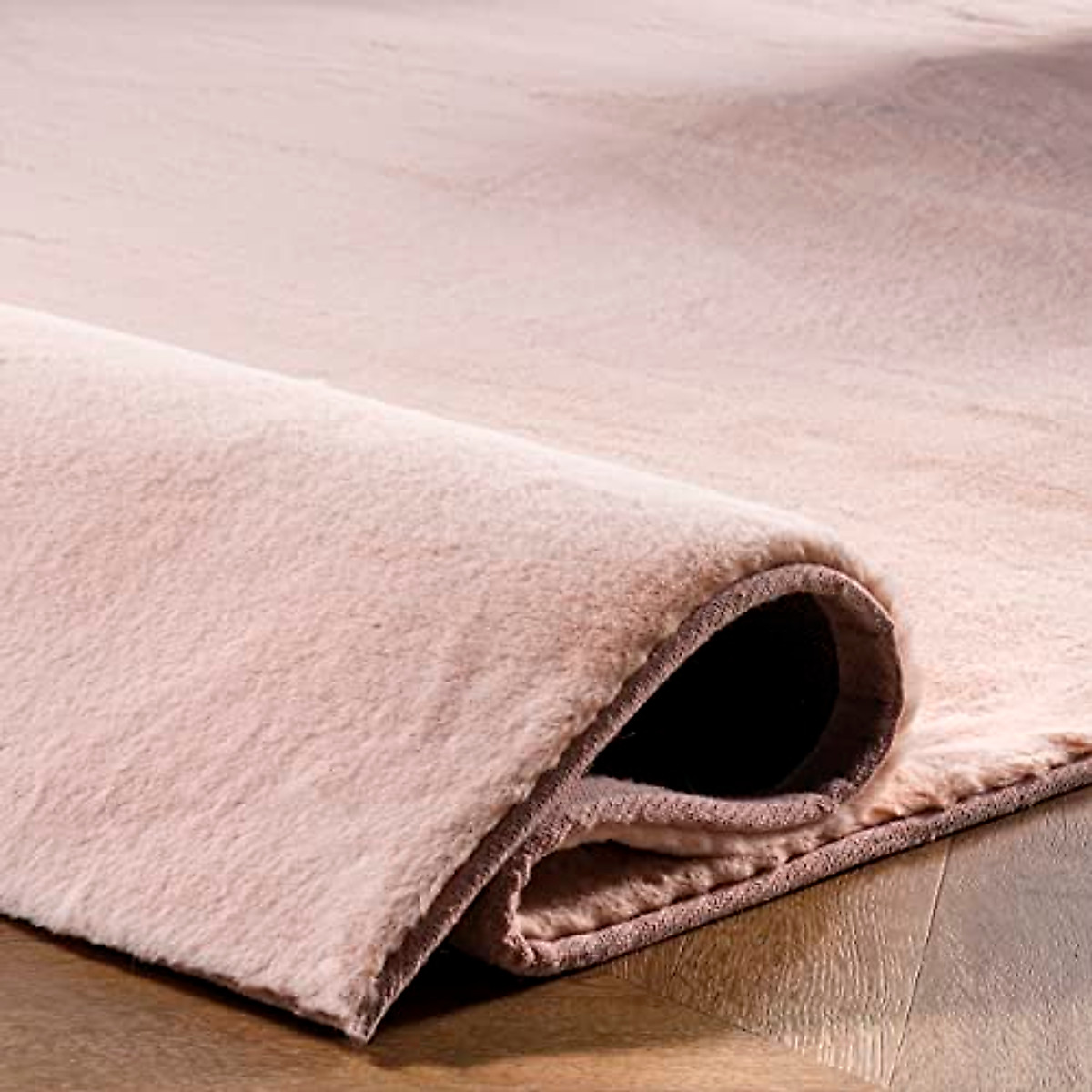 nuLOOM Faux Rabbit Soft Solid Shag Area Rug, 5' x 7' 6", Pink
