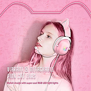 HOLULU Surround Sound Headphones with 3.5mm & USB C Plug, Compatible with PC Mobile Phones Tablet, PS5 PS4 Xbox One(Adapter Not Included) Gaming Headset with Detachable Cat Ears, RGB, Removable Mic…