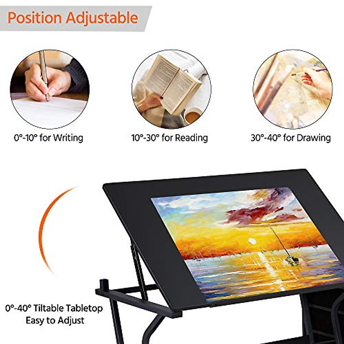 Topeakmart Height Adjustable Drafting Table Art Craft Desk Work Station Hobby Design Studio Tiltable Tabletop Drawing Desk with Stool & Storage Drawers ‎50.5 x 23.6 x 43.7 inches