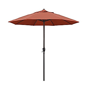 California Umbrella 9' Round Aluminum Patio Umbrella, Crank Lift, Auto Tilt, Bronze Pole, Terracotta Olefin