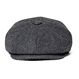 JANGOUL Men Wool Blend 8 Panel Newsboy Cap Tweed Cabbie Hat Snap Brim (Herringbone Grey, 7 3/8)