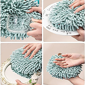 Wucmene Hand Towels for Bathroom Decorative Set, Chenille Hanging Hand Towel Ball Microfiber Plush Absorbent Soft Small Bath Towel with Loop for Kitchen Sink or Powder Room (Purple+Yellow)