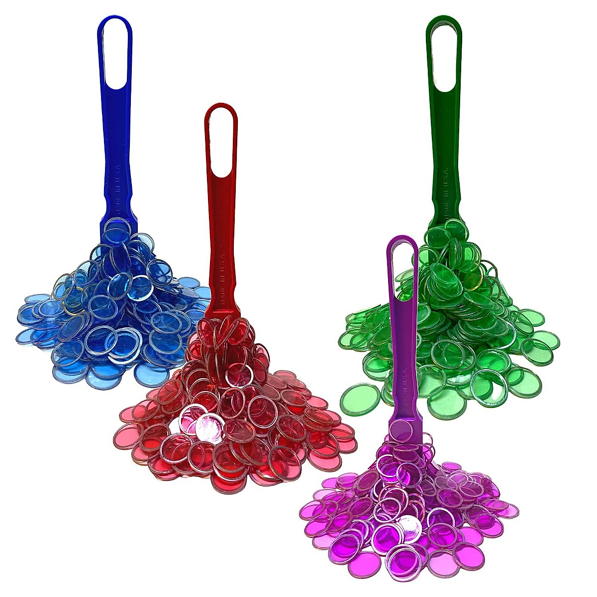 MR CHIPS Made in USA Set of 4 Bingo Magnetic Wands & 400 Pieces Upgraded ¾ Inch Plastic Chips with Metal Rings in 4 Colors Blue, Red, Green, and Purple