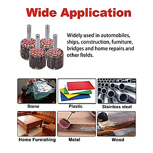 Rocaris 40 Pack Flap Wheel 1" x 1", 1/4" Mounted Shank Aluminum Oxide Grit# 60,80,120,240 for Drill