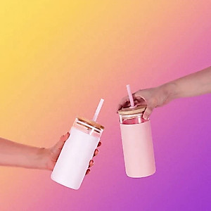 Aster Home Collection 20oz Glass Tumbler with Straw (Charcoal Grey)