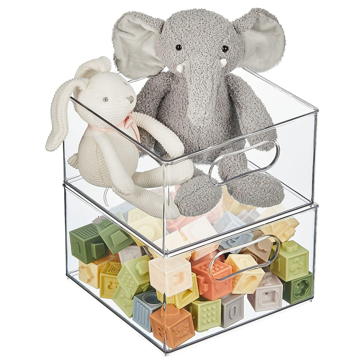 mDesign Deep Plastic Stackable Storage Organizer Container Bin, Household Organization for Cabinet, Counter, Drawer, Cubby, and Cupboard, Holds Clothing, Linens, Toys, 2 Pack, Clear