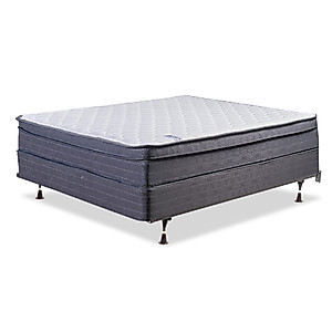 Greaton Plush Foam Encased Hybrid Eurotop Innerspring Mattress and 4" Wood Low Profile Split Boxspring/Foundation Set, with Frame, Full XL, Size