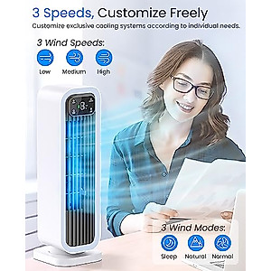 let'me Desk Fan, 14.6 Inch Oscillating Office Fan, 10000mAh Battery Operated Small Quiet Fan with 3 Speeds, 8H Timer and Night Light, Desk Tower Fan for Bedroom Office Home Desktop White