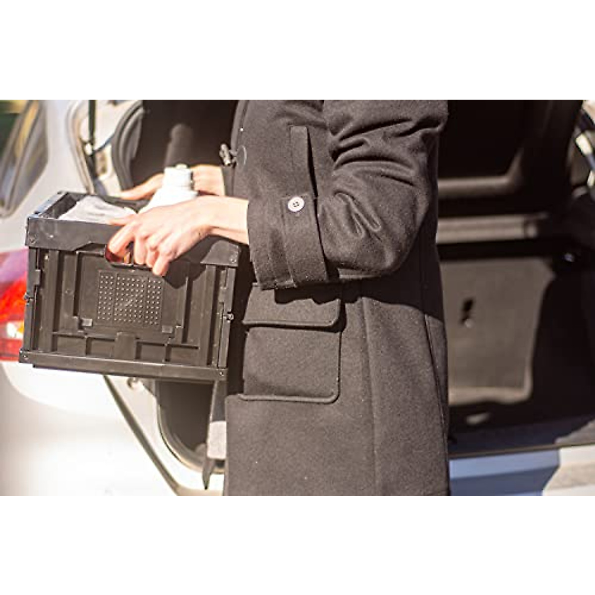 Storage Compat Storage Bin, Nettuno 4323-B06, Plastic Stacking Container, Lidded Storage Bin, Hardware and Tool Storage, Collapsible Bin, Black, 15.75x11.81x8.66 Inches, Medium Size, Individual Pack