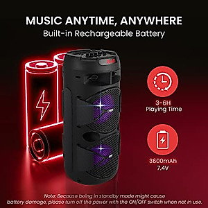 Pyle Portable Bluetooth PA Speaker-300W Dual 8" Rechargeable Indoor/Outdoor BT Karaoke Audio System-TWS, Party Lights, LED Display, FM/AUX/MP3/USB, 6.5mm in, Carry Handle-Wireless Mic, Remote Control