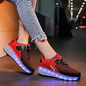 Ehauuo Kids Wheels Shoes with Lights Rechargeable Roller Skates Shoes Retractable LED Flashing Sneakers Wheels Shoes for Unisex Girls Boys Beginners Gift