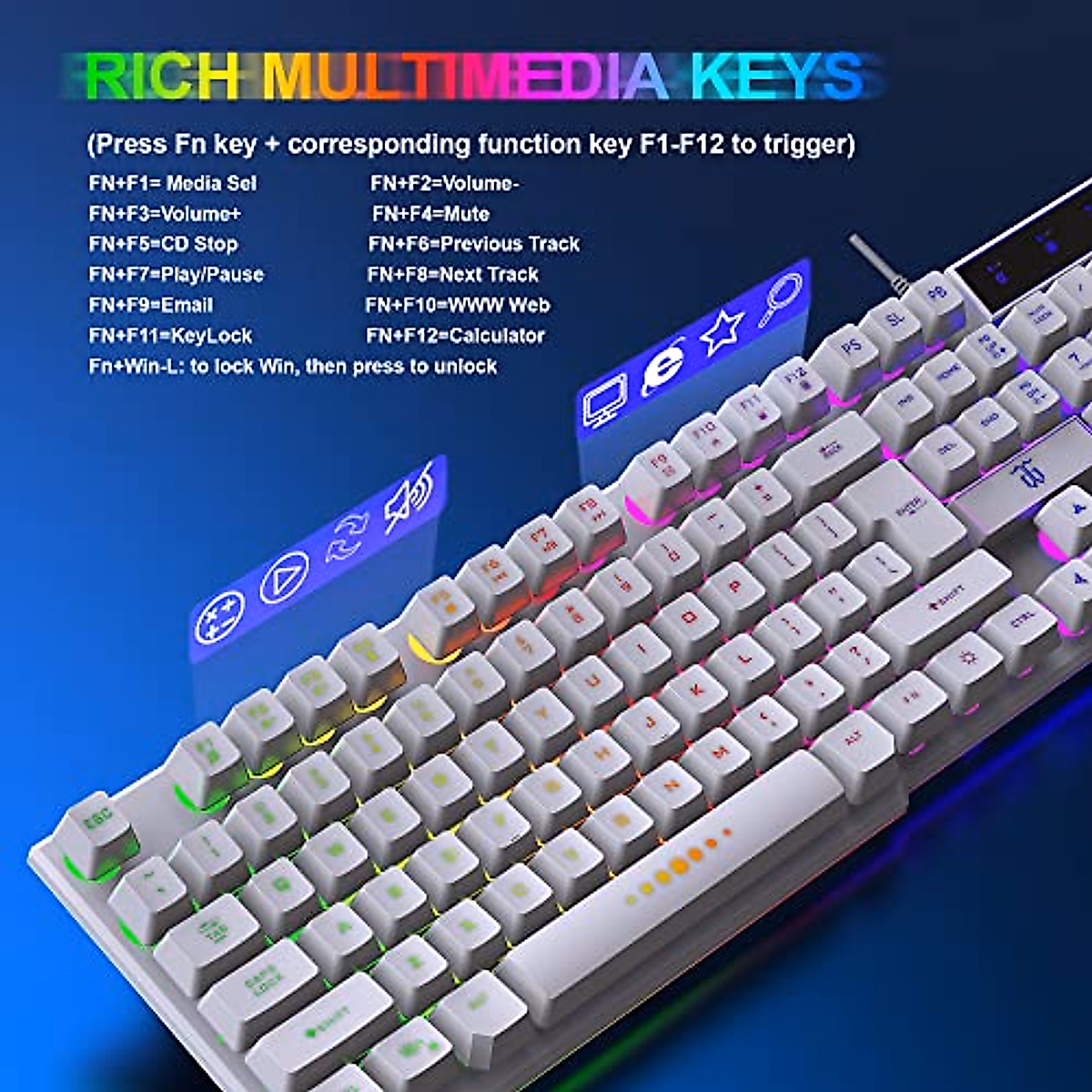 DGG Gaming Keyboard and Mouse and Gaming Headset & Mouse Pad,RGB Backlight Bundle for PC Gamers Gift Users_4 in 1 White Edition