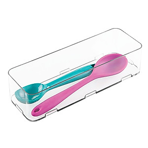 iDesign Clarity Bathroom Interlocking Drawer Organizer for Cosmetics, Beauty Products, Hair Accessories - Extra Large, Clear 12-inch x 4-inch x 3-inch