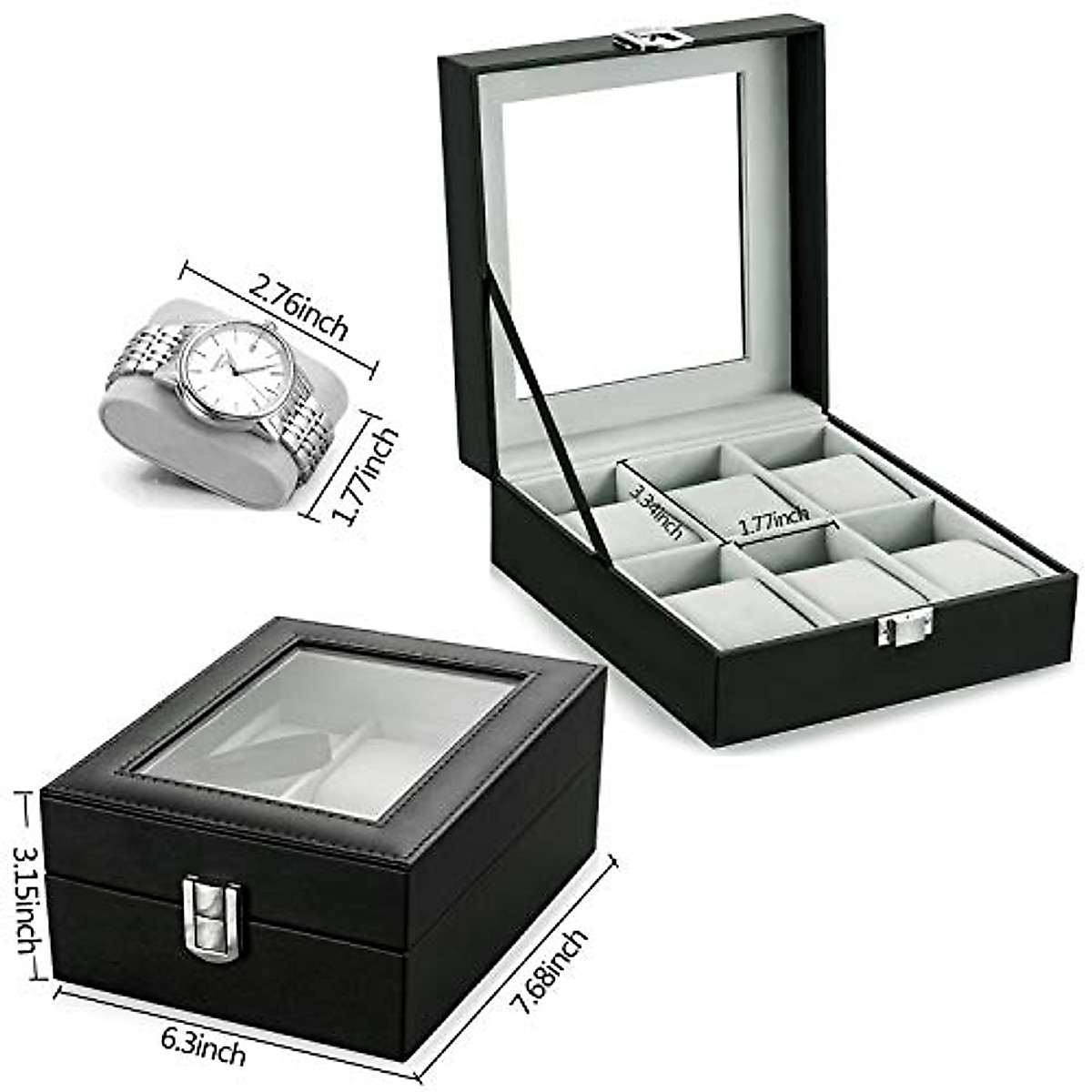 Oyydecor Watch Box 6 Slots PU Leather Case Organizer Wooden Storage Organizer for Storage and Display Men's & Women's Gift Business