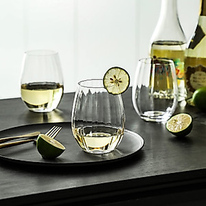 1500° C TABLETOP Radial Ray Stemless Wine Glasses Set of 6, 18 oz, Crystal Clear Wine Glasses for White and Red Wine, Ideal Gifts for Wine Lover at Chrismas and New Year.