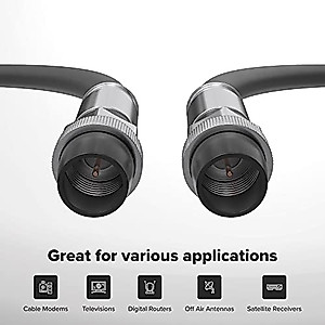 THE CIMPLE CO 50' Feet, Black RG6 Coaxial Cable with Rubber booted - Weather Proof Indoor/Outdoor Rated Connectors, F81 / RF, Digital Coax for CATV, Antenna, Internet, Satellite, and More